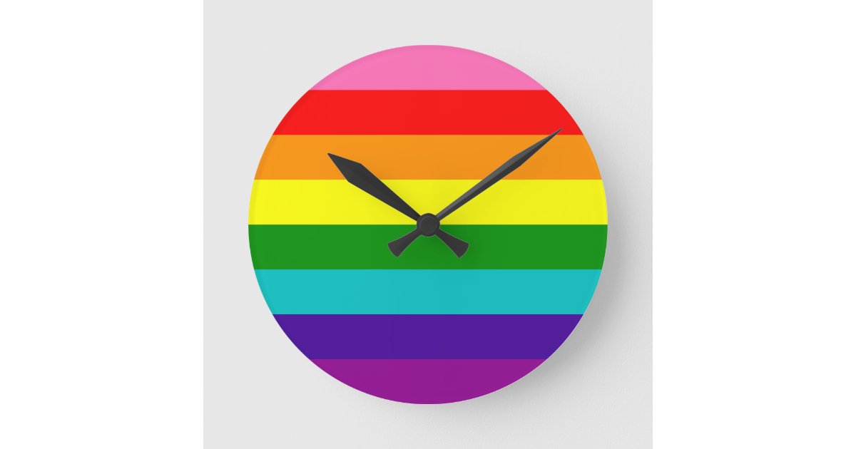 Original 8-Stripe LGBT Gay Pride Rainbow Flag Round Clock | Zazzle