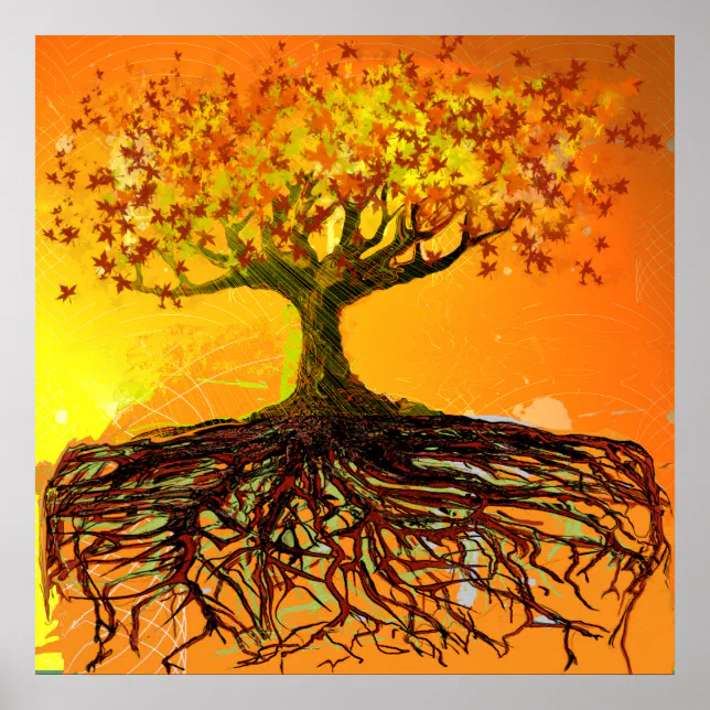 Original Art- Distressed Grunged Roots Tree Poster | Zazzle