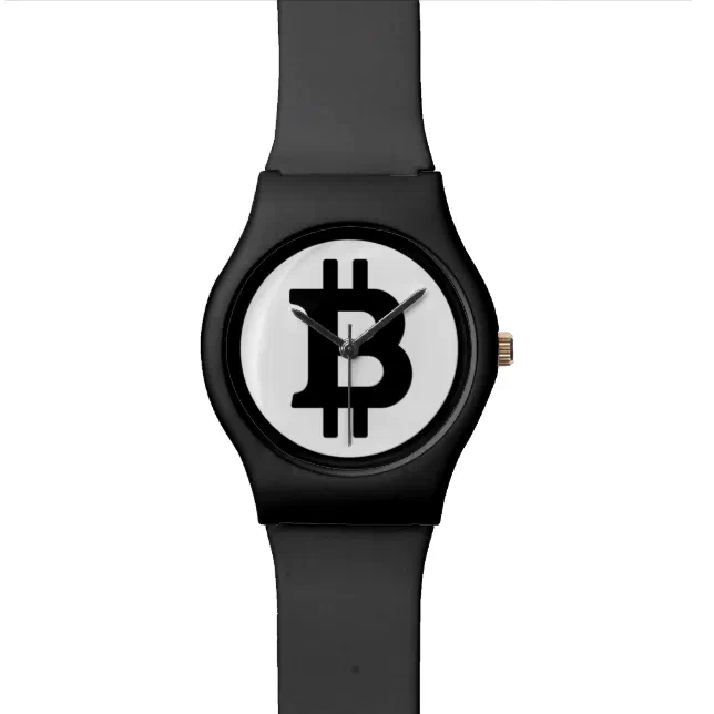 Original Bitcoin Logo Symbol All Black Wrist Watch | Zazzle
