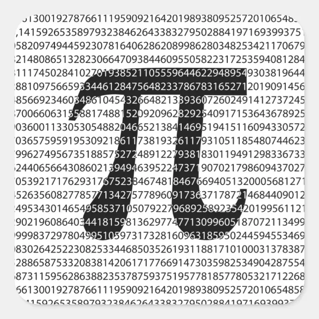 Original black number pi day mathematical symbol square sticker | Zazzle