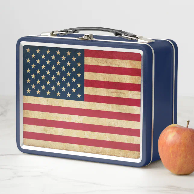 Original Vintage Patriotic American Flag Metal Lunch Box | Zazzle