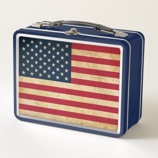Original Vintage Patriotic American Flag Metal Lunch Box | Zazzle
