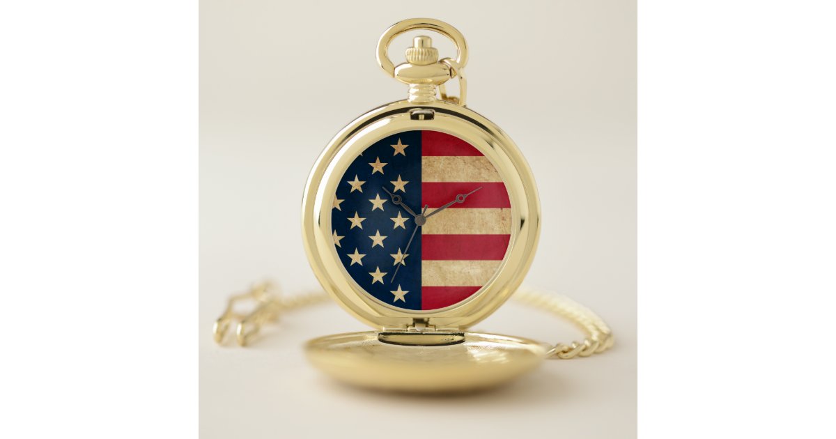 Original Vintage Patriotic American Flag Pocket Watch | Zazzle