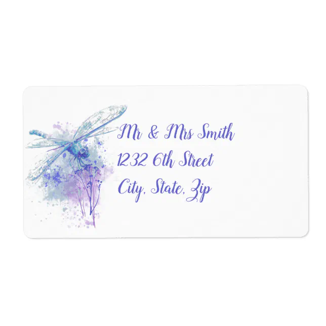Original Watercolor Dragonfly in Blue & Mauve Label | Zazzle
