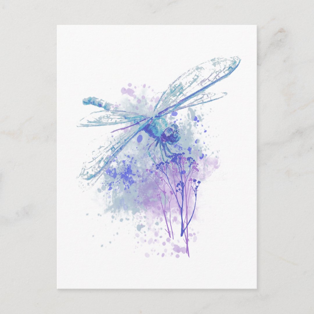 Original Watercolor Dragonfly in Blue Mauve Nature Postcard | Zazzle