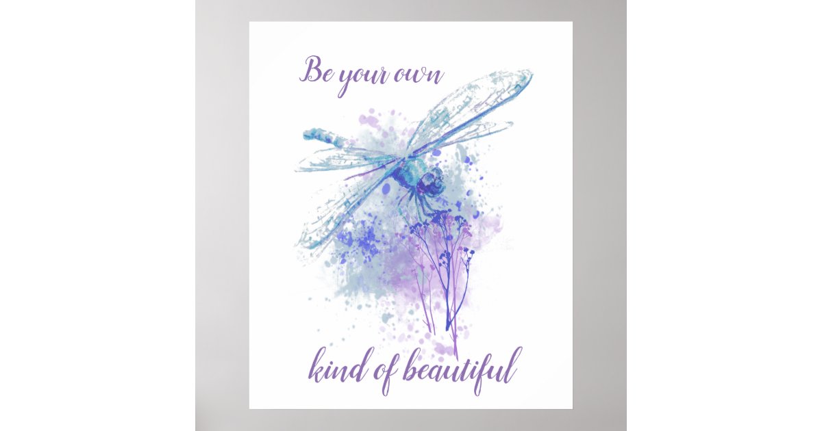 Original Watercolor Dragonfly in Blue Mauve Quote Poster | Zazzle