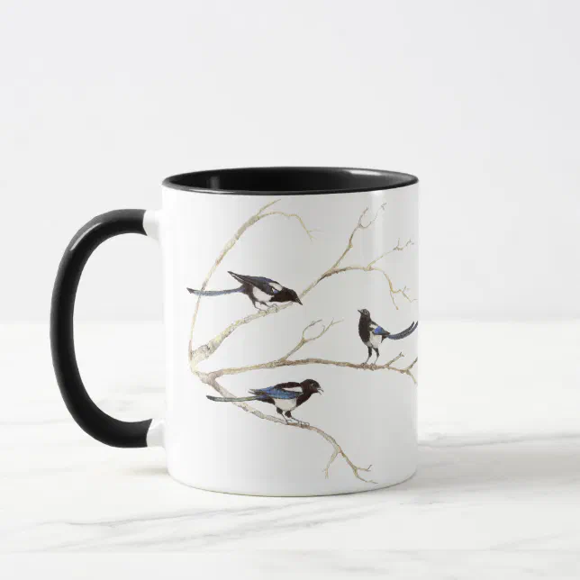 Original Watercolor Magpie Family, Bird Mug | Zazzle