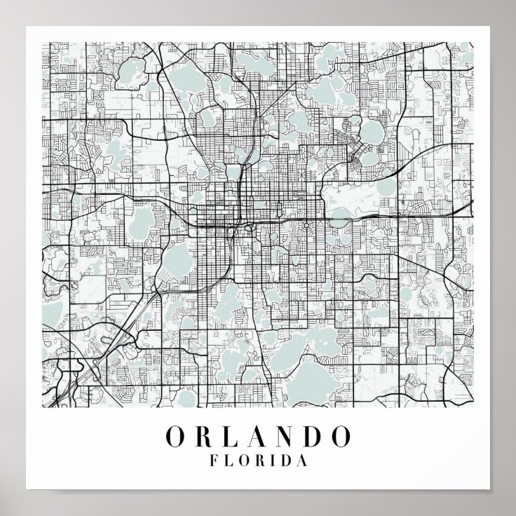 Orlando Florida Blue Water Street Map Poster | Zazzle