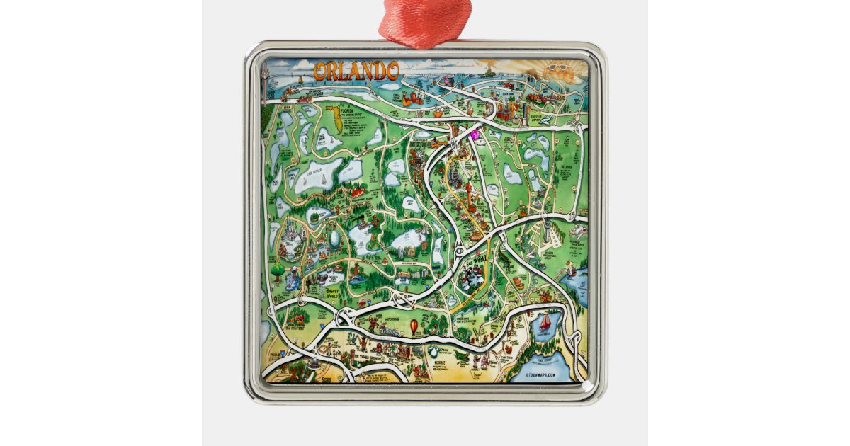 Orlando Florida Cartoon Map Metal Ornament | Zazzle