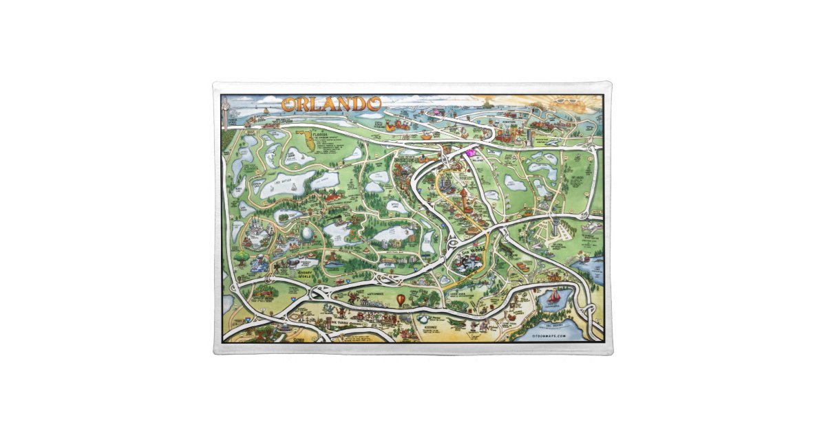 Orlando Florida Cartoon Map Placemat | Zazzle