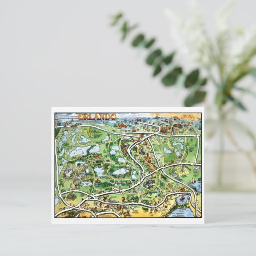 Orlando Florida Cartoon Map Postcard | Zazzle
