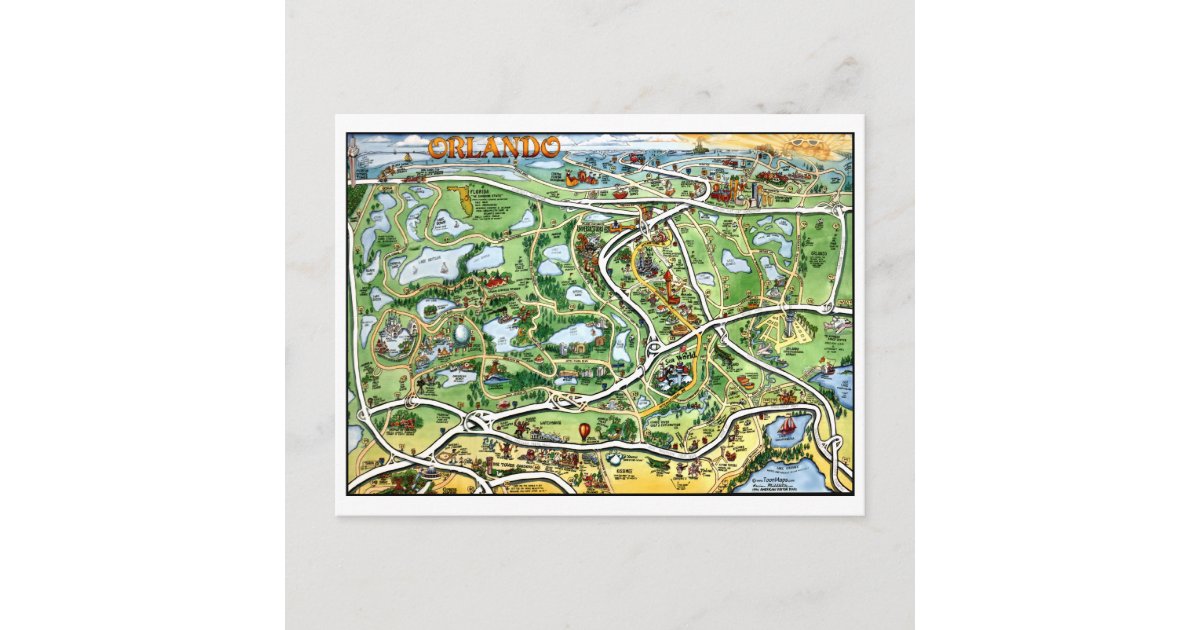 Orlando Florida Cartoon Map Postcard | Zazzle