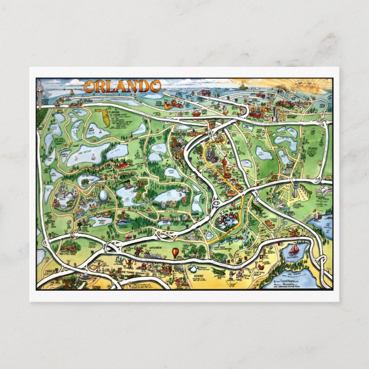 Orlando Florida Cartoon Map Postcard | Zazzle