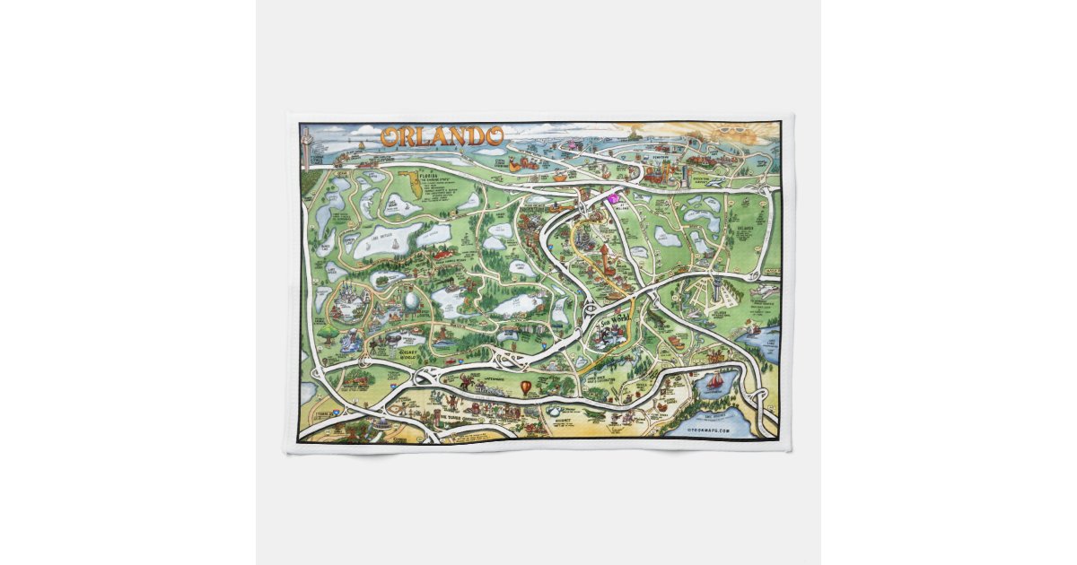 Orlando Florida Cartoon Map Towel | Zazzle