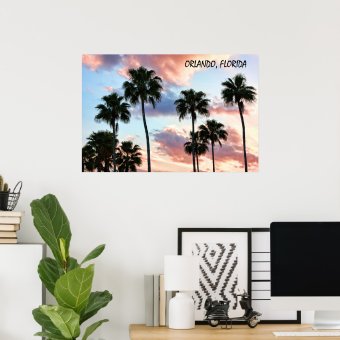 Orlando, Florida Pink Clouds & Palm Trees Poster | Zazzle