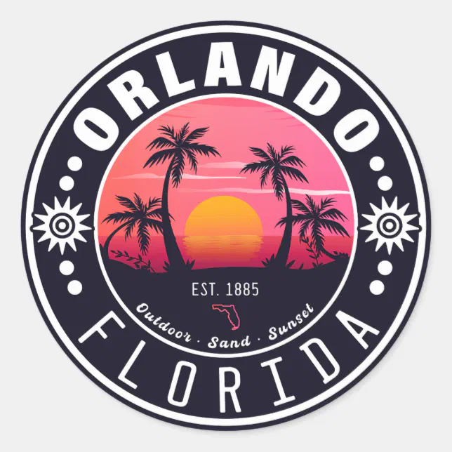 Orlando Florida tropical Retro Sunset Souvenir 60s Classic Round ...