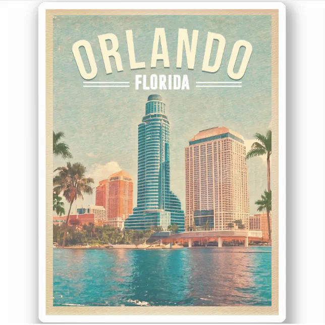Orlando Florida Vintage High buildings Palm 1960s Sticker | Zazzle