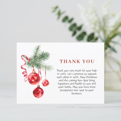 Ornament Christmas Greeting Holiday Thank You Card | Zazzle