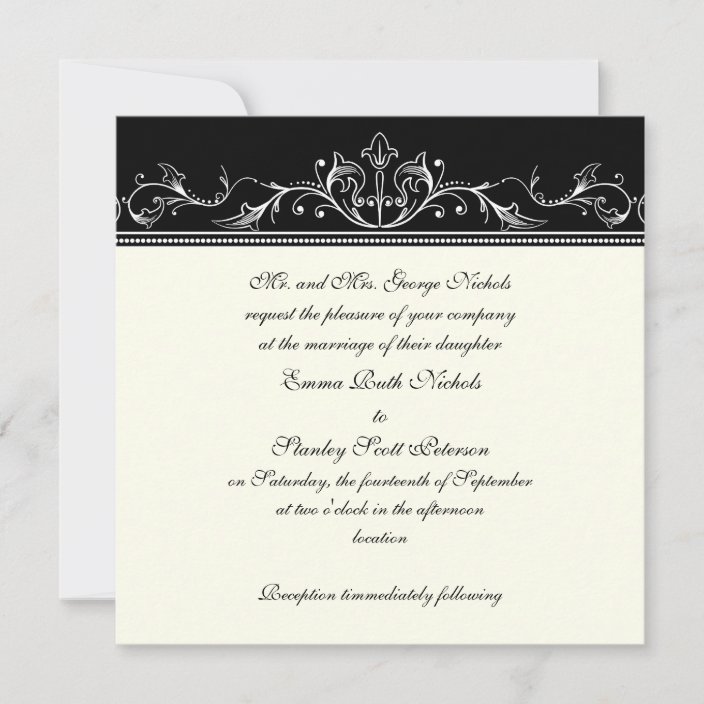 Ornamental border black white wedding invitation | Zazzle.com