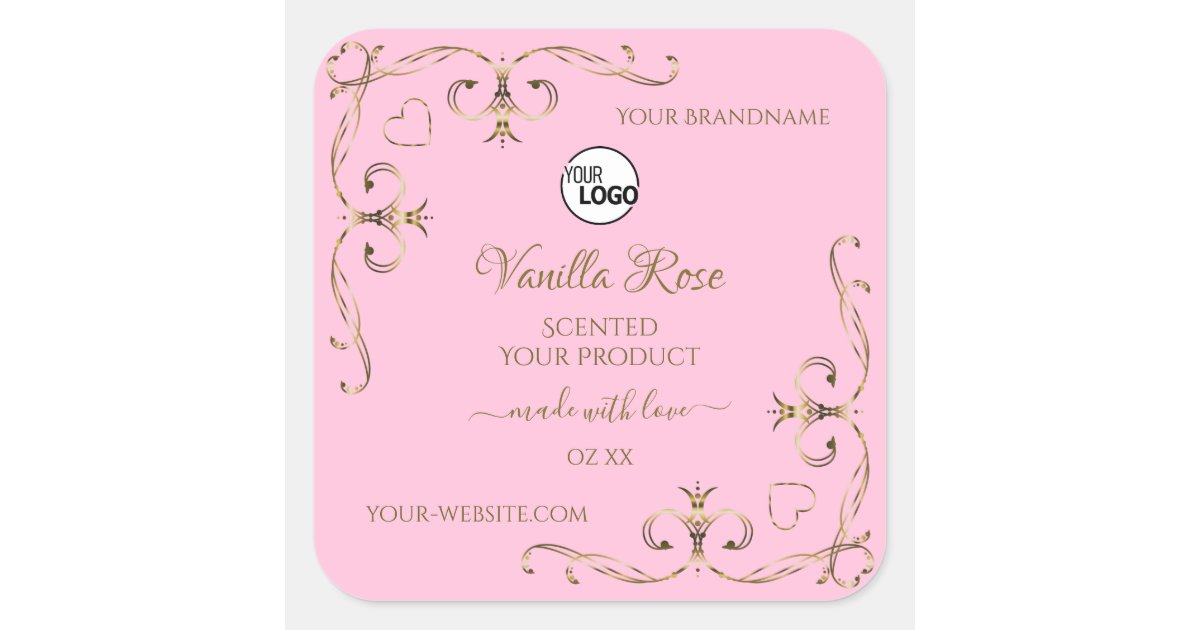 Ornamental Gold Light Baby Pink Product Label Logo | Zazzle