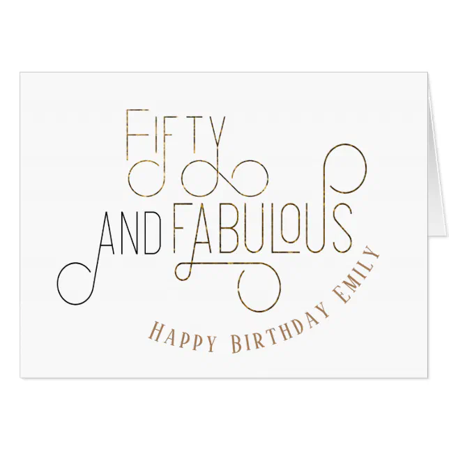 Ornamental Typography Fifty and Fabulous Birthday Card | Zazzle