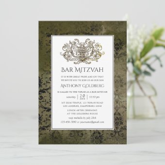 Ornamental Vintage Damask Bar Mitzvah Invitation | Zazzle
