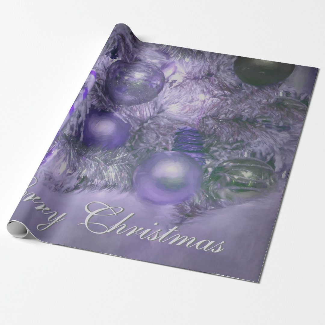 Ornaments Merry Christmas Purple Holiday Tree Wrapping Paper | Zazzle