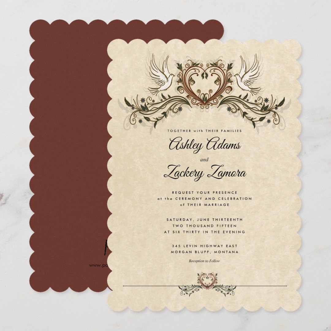 Ornate Art Deco 2 Doves/heart Wedding Invitation | Zazzle