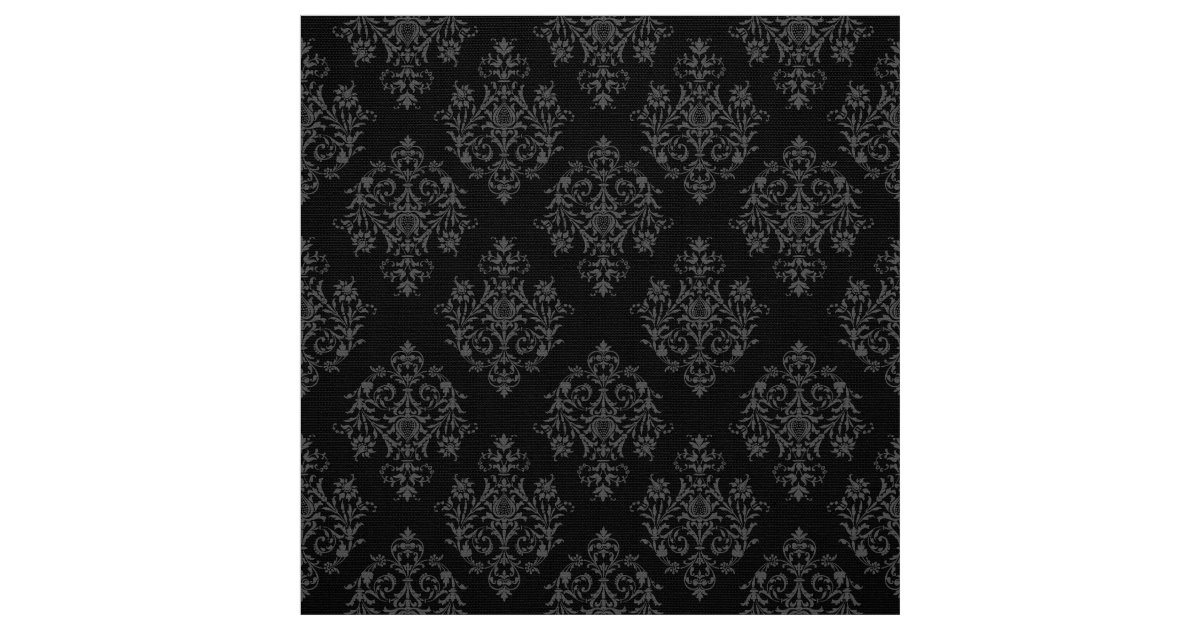 Ornate Baroque black Damask pattern fabric | Zazzle