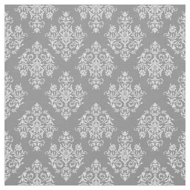 Ornate Baroque white Damask pattern fabric | Zazzle