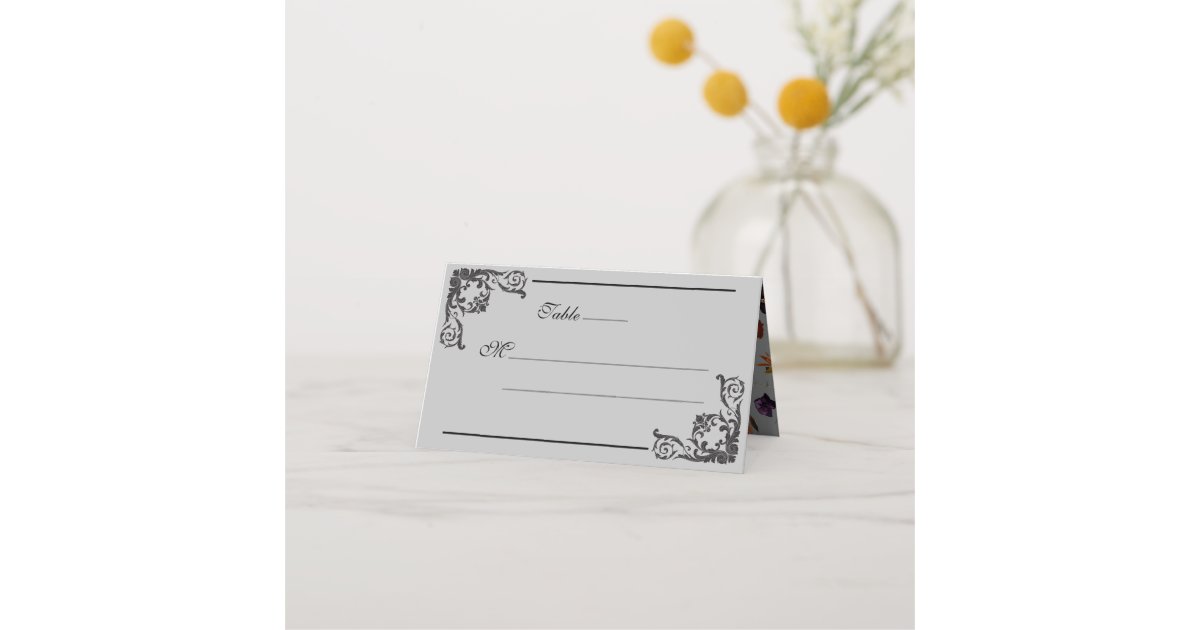 Ornate Black Gothic Flourish Monogram Place Card | Zazzle