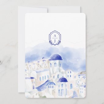 Ornate Blue Decorate Floral Design Greece Wedding Invitation | Zazzle