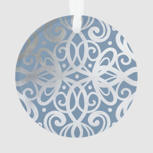 Ornate Blue & Silver Crest Baby's First Christmas Ornament | Zazzle