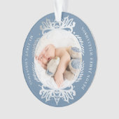 Ornate Blue & Silver Crest Baby's First Christmas Ornament | Zazzle