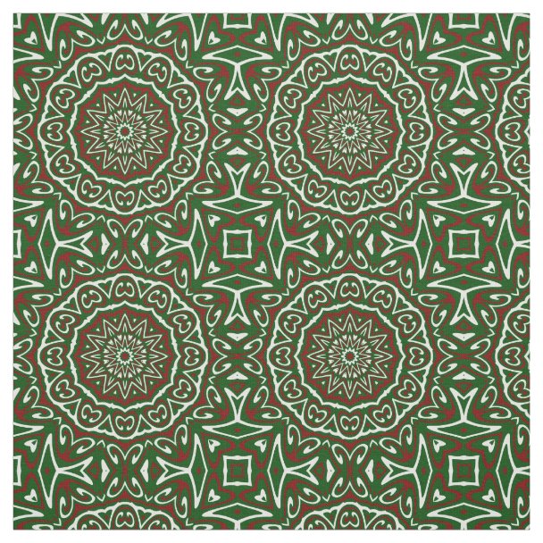 Red and Gold Christmas Mandala Pattern Fabric | Zazzle