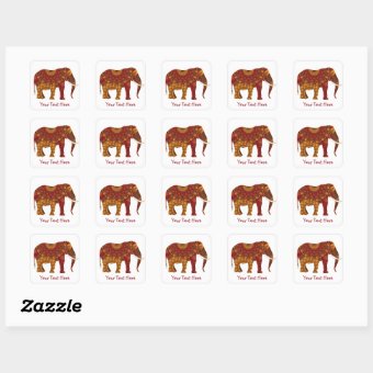 Ornate Decorated Indian Elephant Design Square Sticker | Zazzle