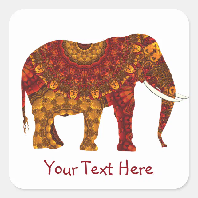 Ornate Decorated Indian Elephant Design Square Sticker | Zazzle