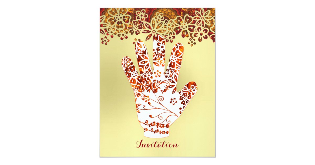 Ornate Decorated Mehndi Henna Hand Design Invitation | Zazzle.com