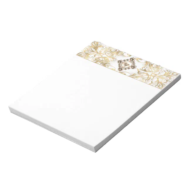 Ornate Elegance | Gold Pearl Jewel Emblem Flourish Notepad | Zazzle