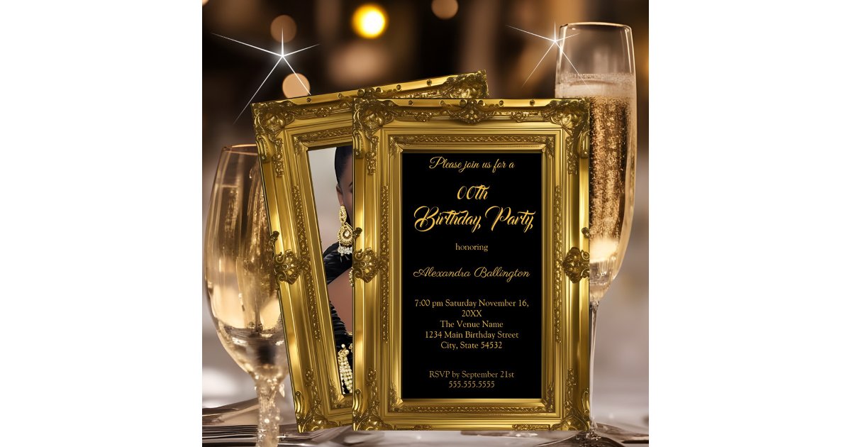 Ornate Elegant Photo Birthday Party Gold Invitation | Zazzle