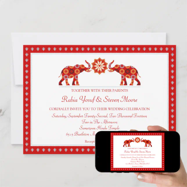 Ornate Elephants Wedding Invitation | Zazzle