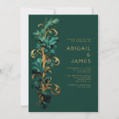Ornate Emerald Green Gold Rococo Foliage Wedding Invitation | Zazzle