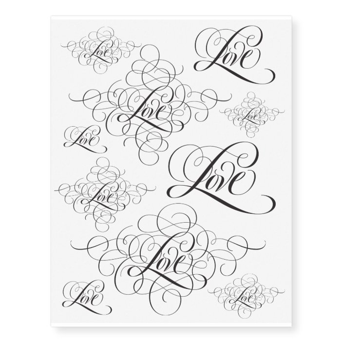Ornate Fancy LOVE Calligraphy Lettering Script Temporary Tattoos ...