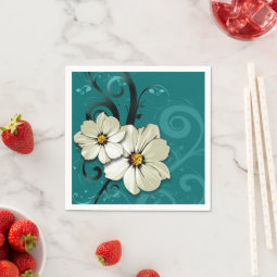 Ornate Floral Flourish | turquoise Paper Napkins | Zazzle