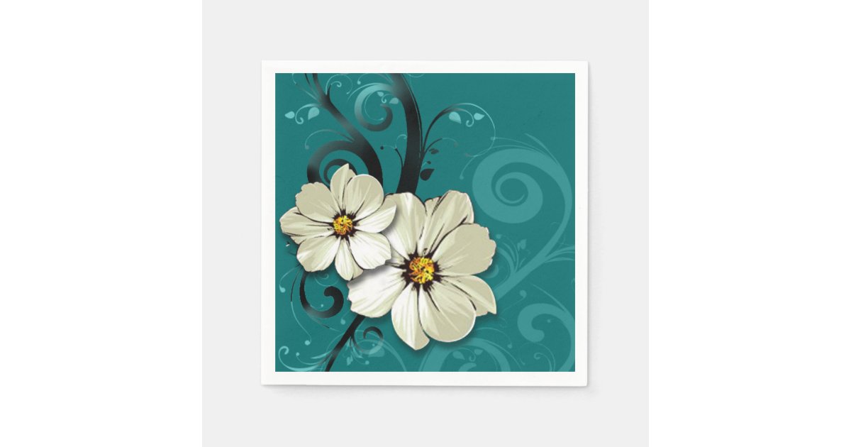 Ornate Floral Flourish | turquoise Paper Napkins | Zazzle