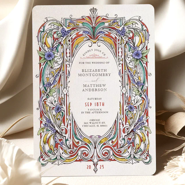 Ornate Floral Frame Vintage Wedding Invitation | Zazzle