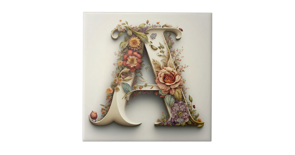 Ornate Floral Letter A Ceramic Tile | Zazzle