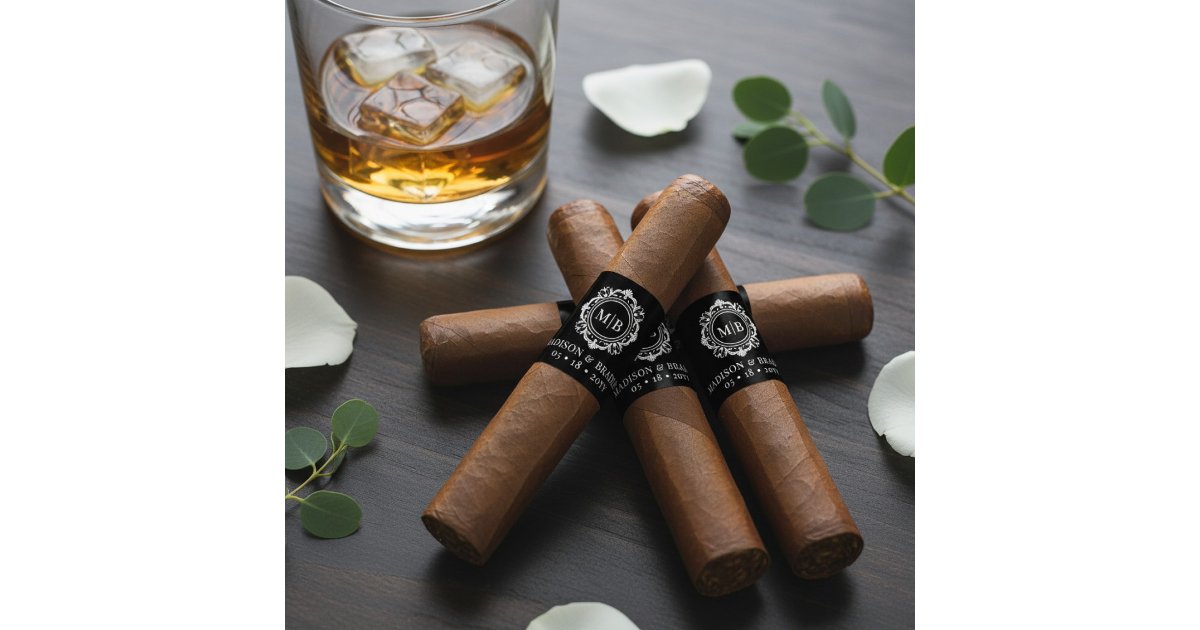 Ornate Floral Monogram Wedding Cigar Band Label | Zazzle