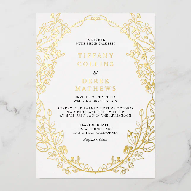 Ornate Frame Elegant Wedding Gold Foil Invitation | Zazzle