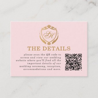 Ornate Gold Crest Tuscany Wedding Details QR Code Enclosure Card | Zazzle